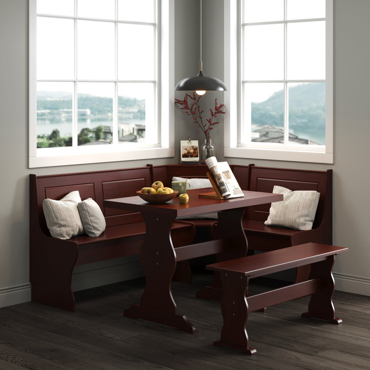 Lark Manor Heartlynn Classic Mahogany Finish Wooden Breakfast Nook With Hidden Storage Includes ...